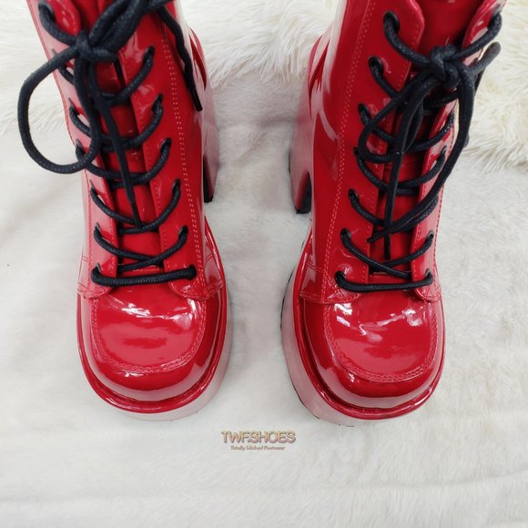 Demonia | Shoes | Red Patent Platform Goth Punk Ankle Boots | Poshmark